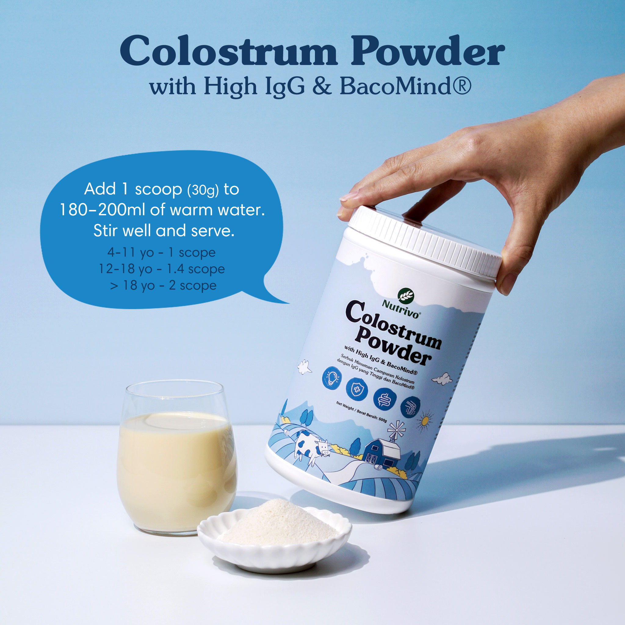Nutrivo Colostrum Powder with High IgG & BacoMind 500g | 补脑牛初乳 High ...