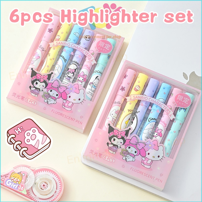 🌟【Hot】6Pcs Cartoon Highlighter Set Cute Markers Student Multicolor Pens ...