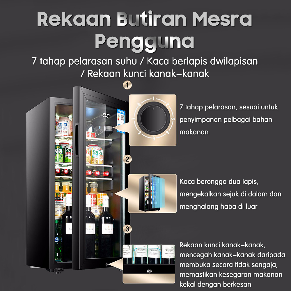 【Ready Stock】Ice Bar Fridge 100L Refrigerator Frozen Refrigerator Rumah ...