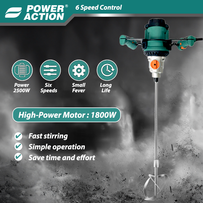 POWER ACTION EM1800 1800W Electric Handheld Cement Mixer 6-Speed ...
