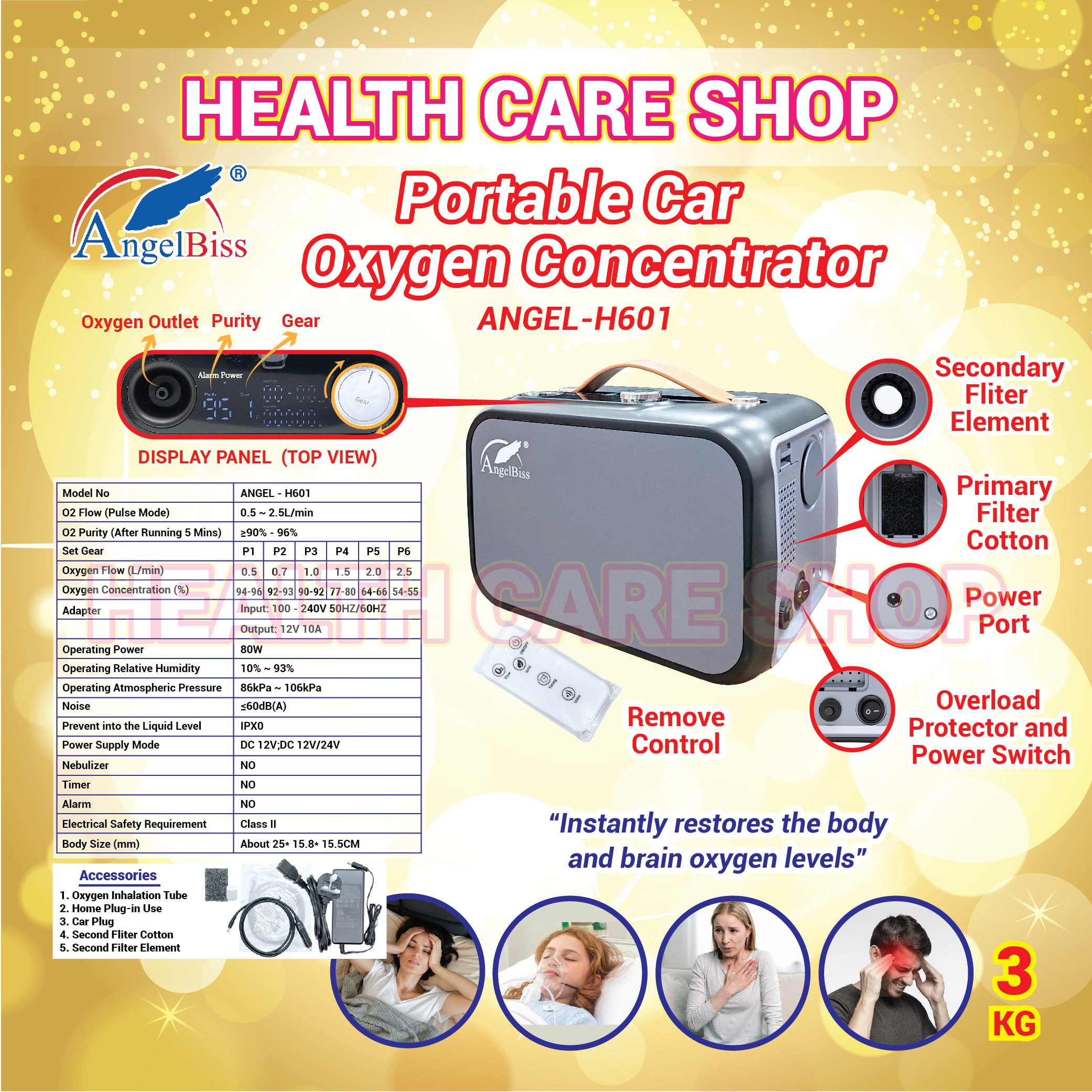 Angelbiss Portable Oxygen Concentrator | Car Use / Rechargeable ...