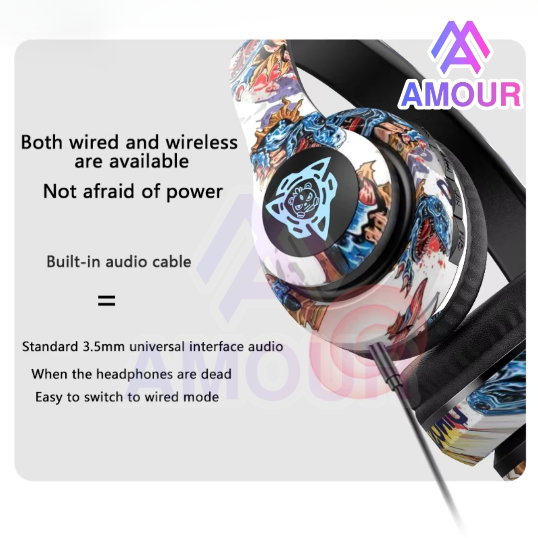NEW Fon Telinga Tanpa Wayar RGB LED Light Headphone ExtraBass Bluetooth ...