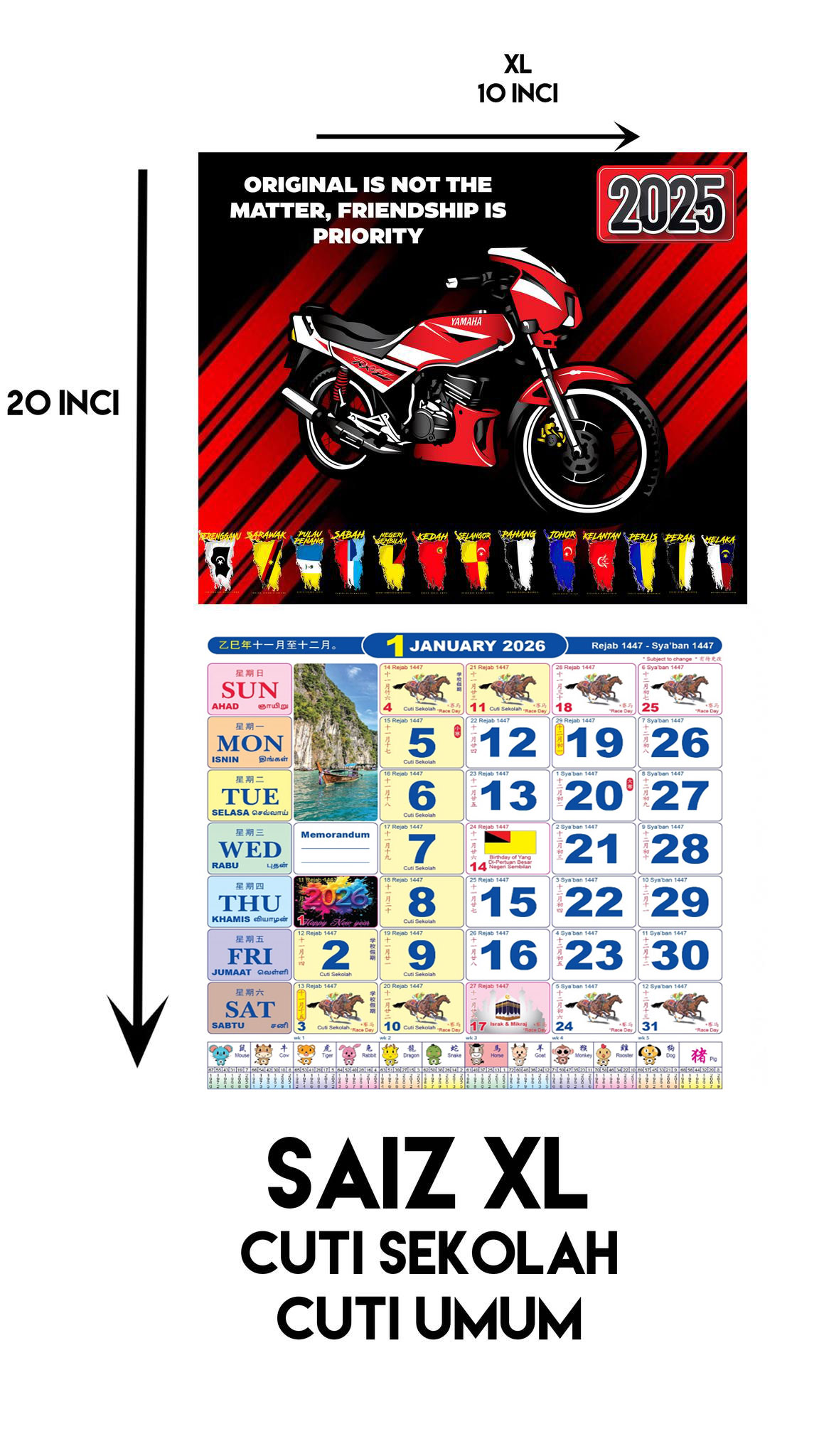 Calender Lunar Kuda Calender MALAYSIA 2026 Horse Calender With SCHOOL ...