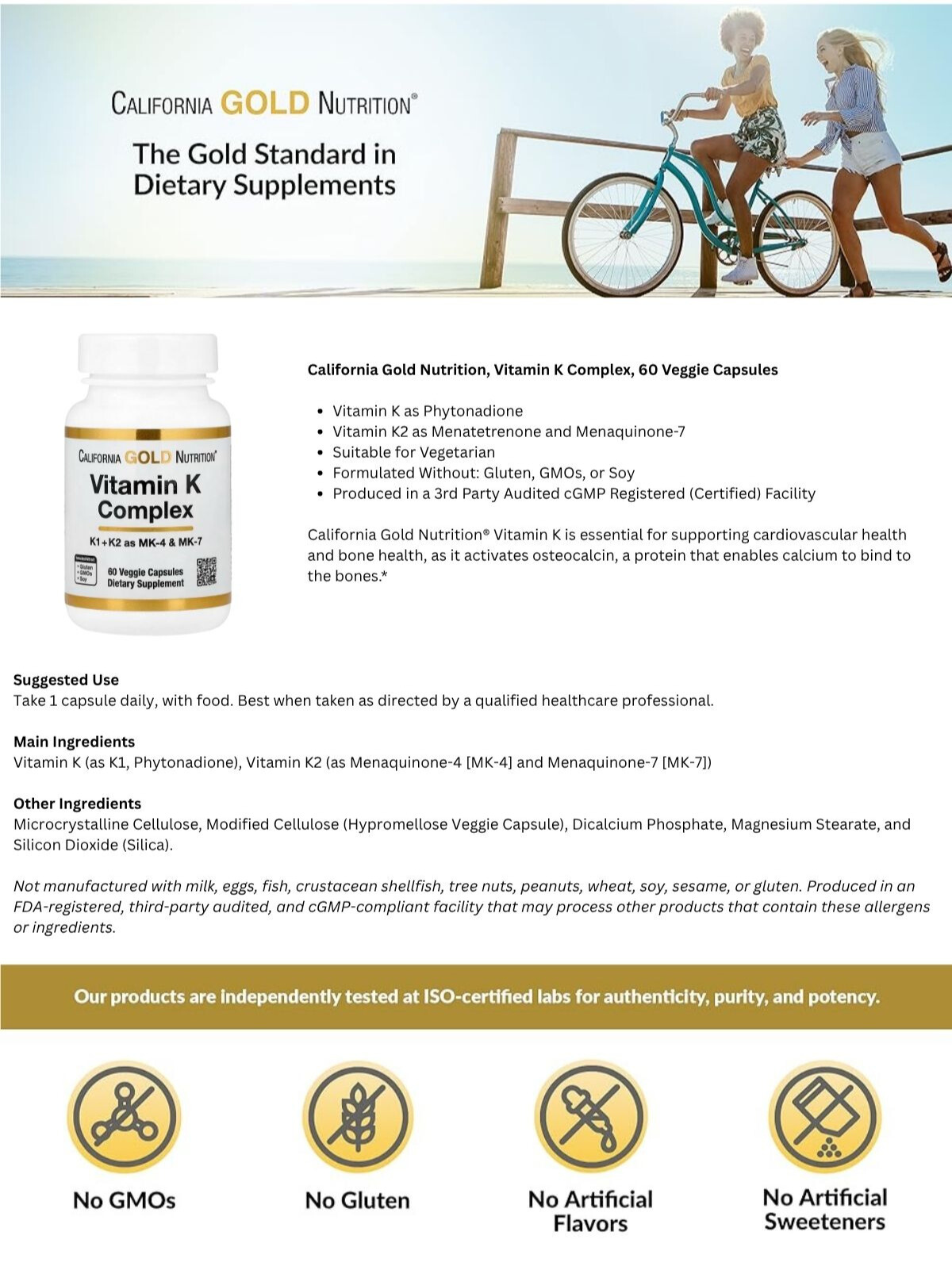 California Gold Nutrition, Vitamin K Complex, 60 Veggie Capsules, K1 ...