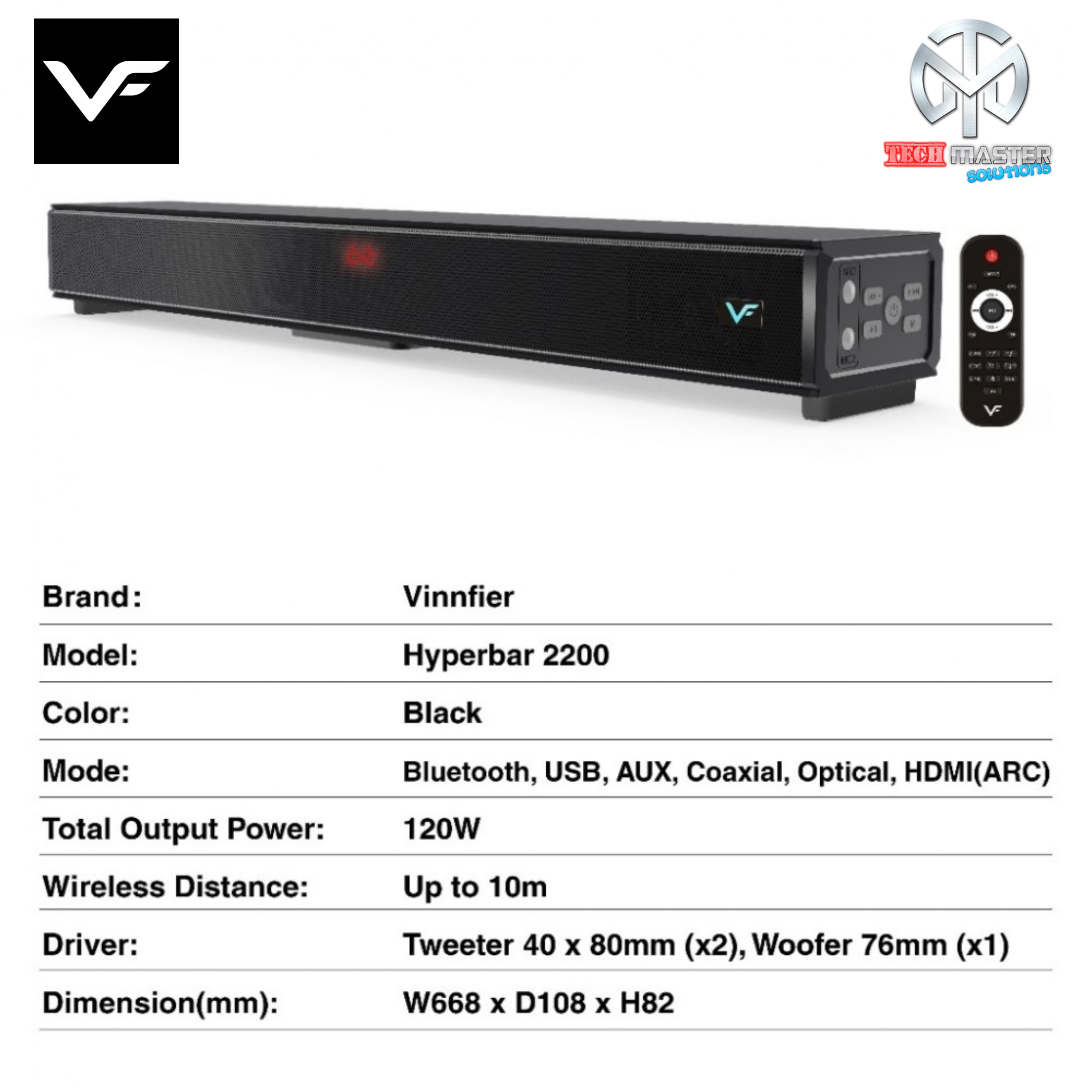 Vinnfier VF Hyperbar 2200 120W 2.1 Karaoke Bluetooth Soundbar with HDMI ...