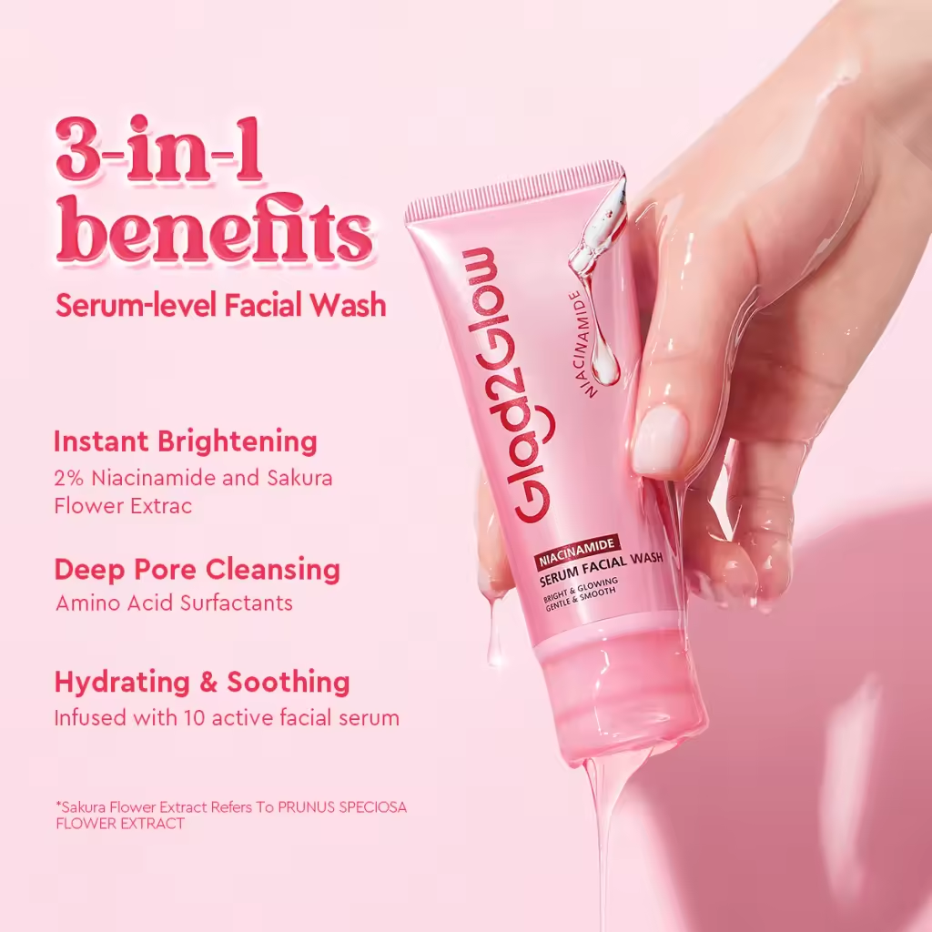 Glad2Glow Niacinamide Serum Facial Wash Cleanser Brightening Hydrating ...