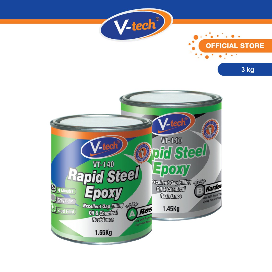V-tech VT-140 Rapid Steel 4 Minutes Epoxy (3kg/set) | Shopee Malaysia