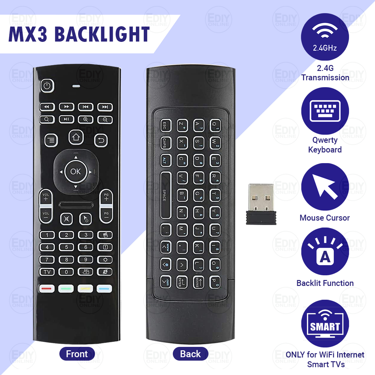 MX3 2.4G USB WIRELESS AIRMOUSE KEYBOARD REMOTE USB ANDROID SMART TV ...