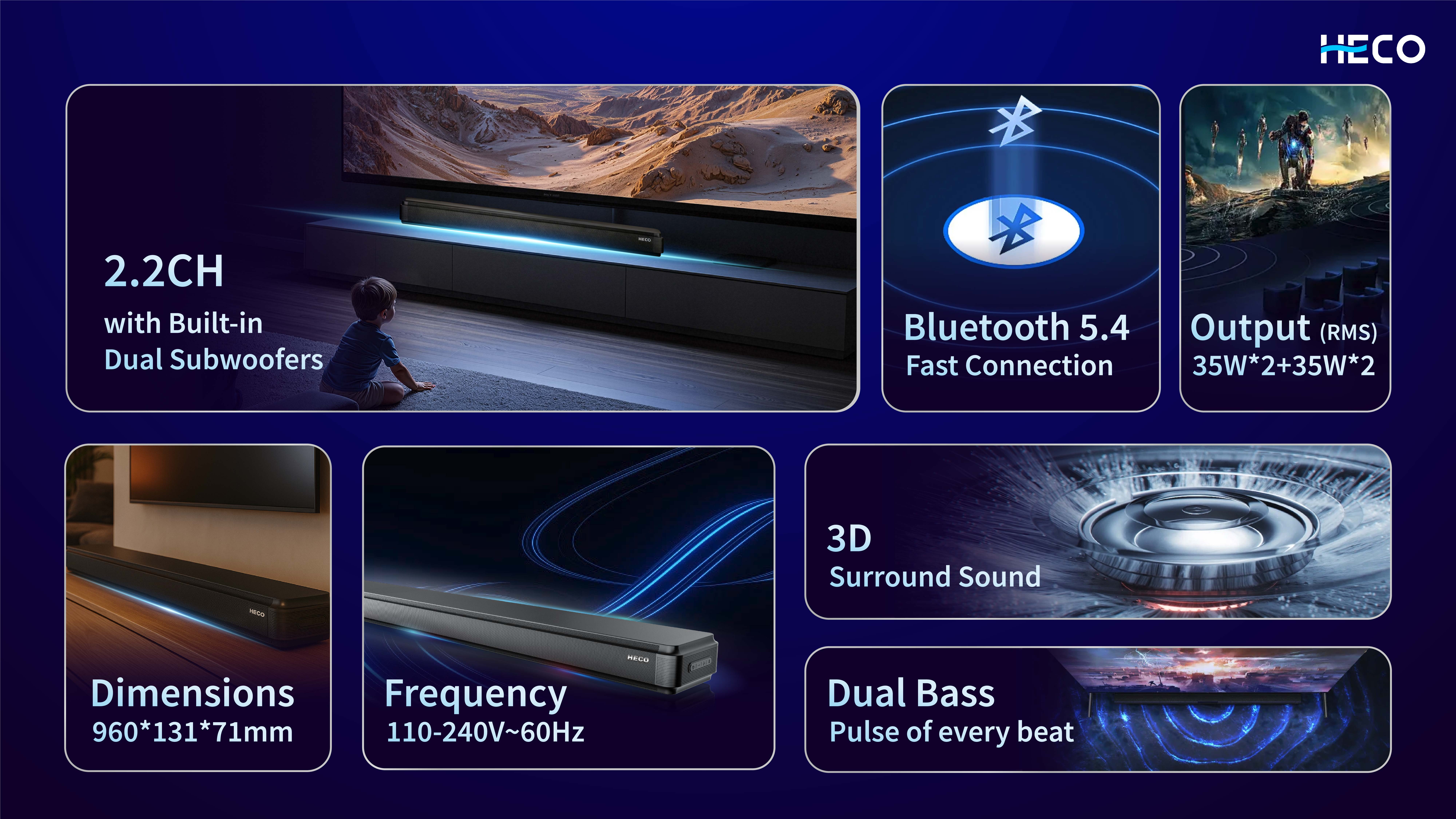 Heco Soundbar Pulse 2.2 Channel Soundbar | 280W Peak Power | Bluetooth ...