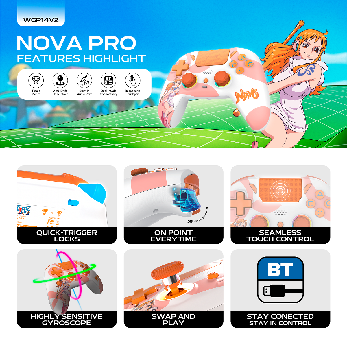Fantech x One Piece Gamepad Wireless Controller NOVA Pro WGP14v2 For ...