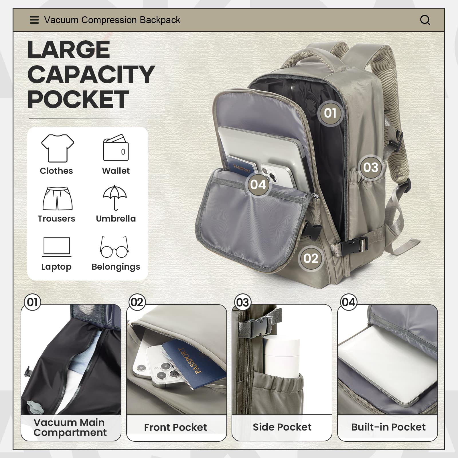 Vacuum Compression Travel Backpack with Pump, Waterproof Airback Carry-On for Men & Women, Large ...