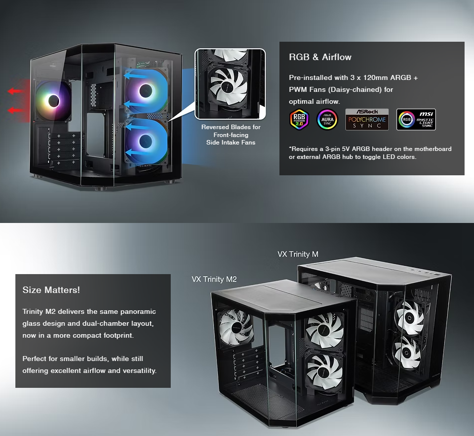 TECWARE VX Trinity M2 Mid Tower Triple T.G mATX Case With Pre-Installed ...