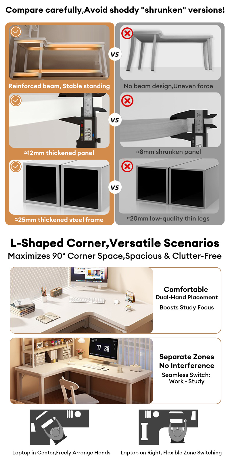 DO L Shape Computer Table Office Writing Desk Meja Belajar Corner Table ...