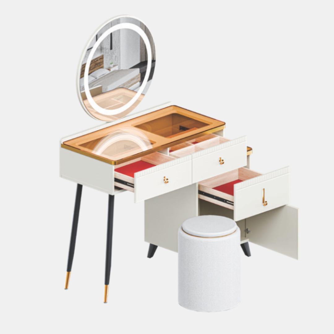 Furniture Direct ERIN LED Mirror Expandable Dressing Table Set-White ...