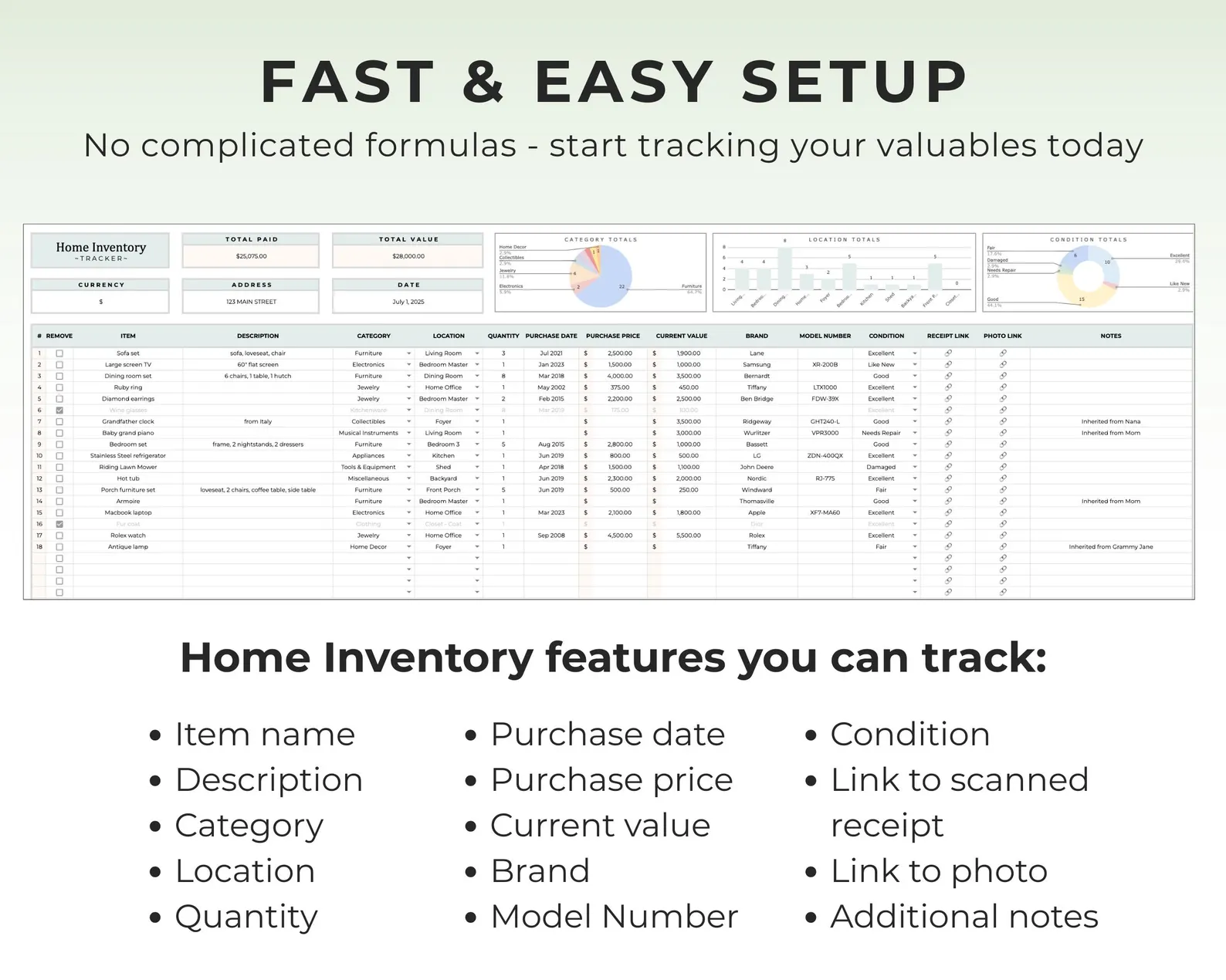 Home Inventory Tracker Template Google Sheet Home Management Emergency ...