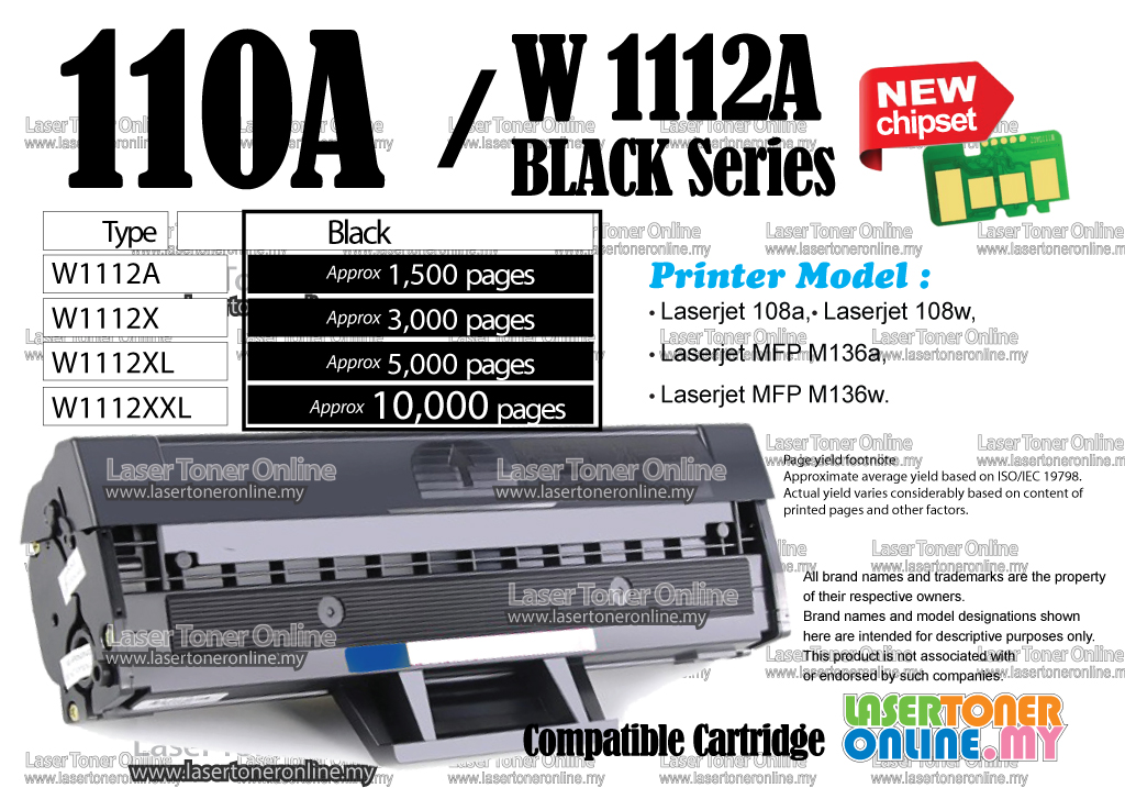 [Best CHIP] Compatible 110A W1110A W1112A W1112X 110X Toner Cartridge ...
