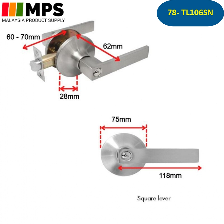 Remax Heavy Duty Tubular Level Lock Tombol Pintu Bilik (Stainless Steel ...
