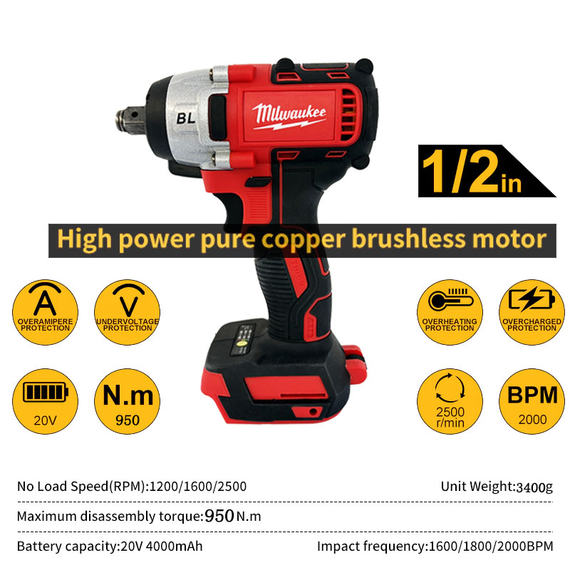 Mil-M18 FUEL™ 1/2"-950Nm Cordless Electric Impact Wrench for Car Home ...