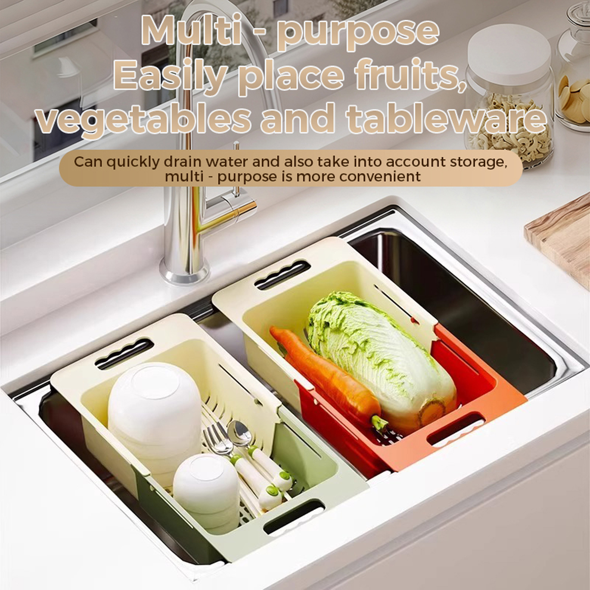 Extendable Drain Basket Fruits Vegetables Basket Kitchen Sink Drain ...