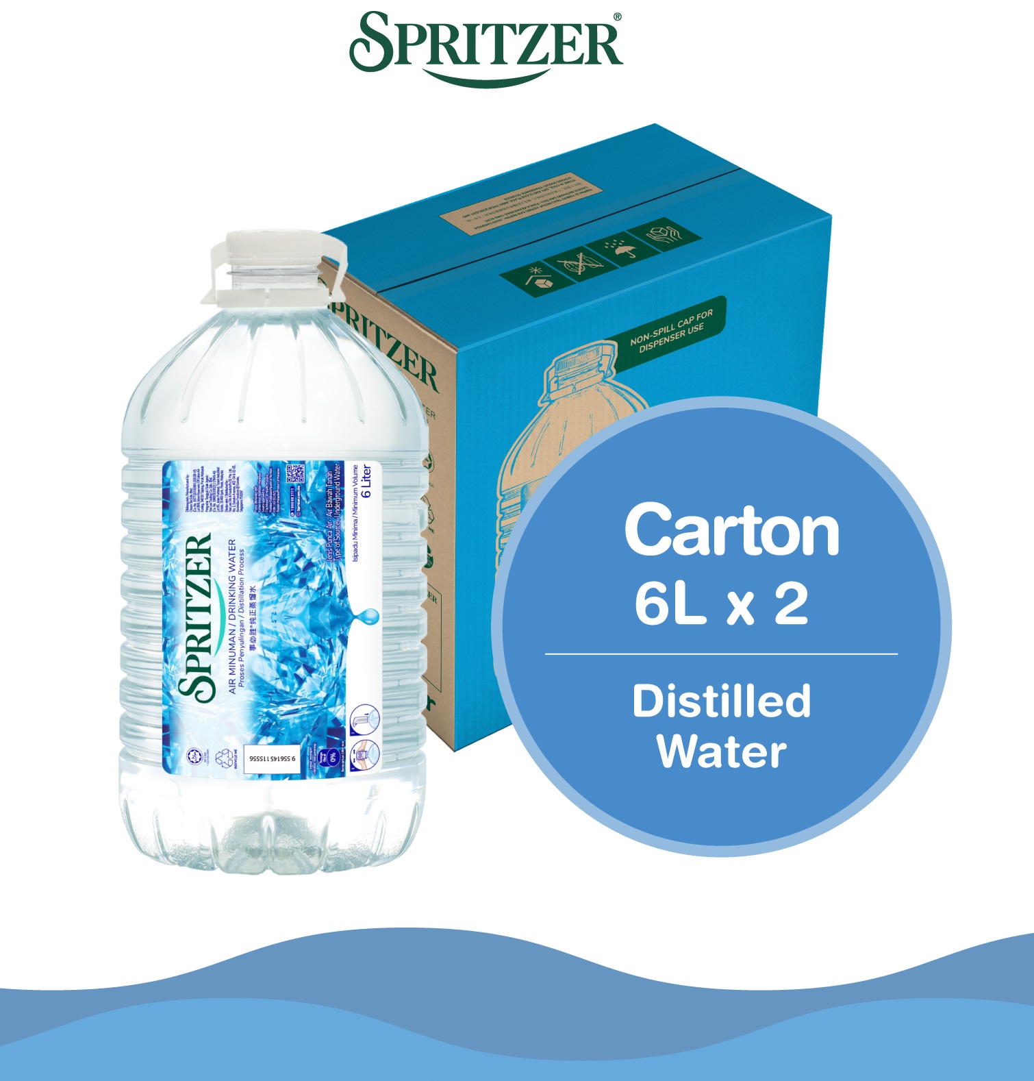 Spritzer Natural Distilled Water Bottels 2 x 6 Liter Carton | Shopee ...