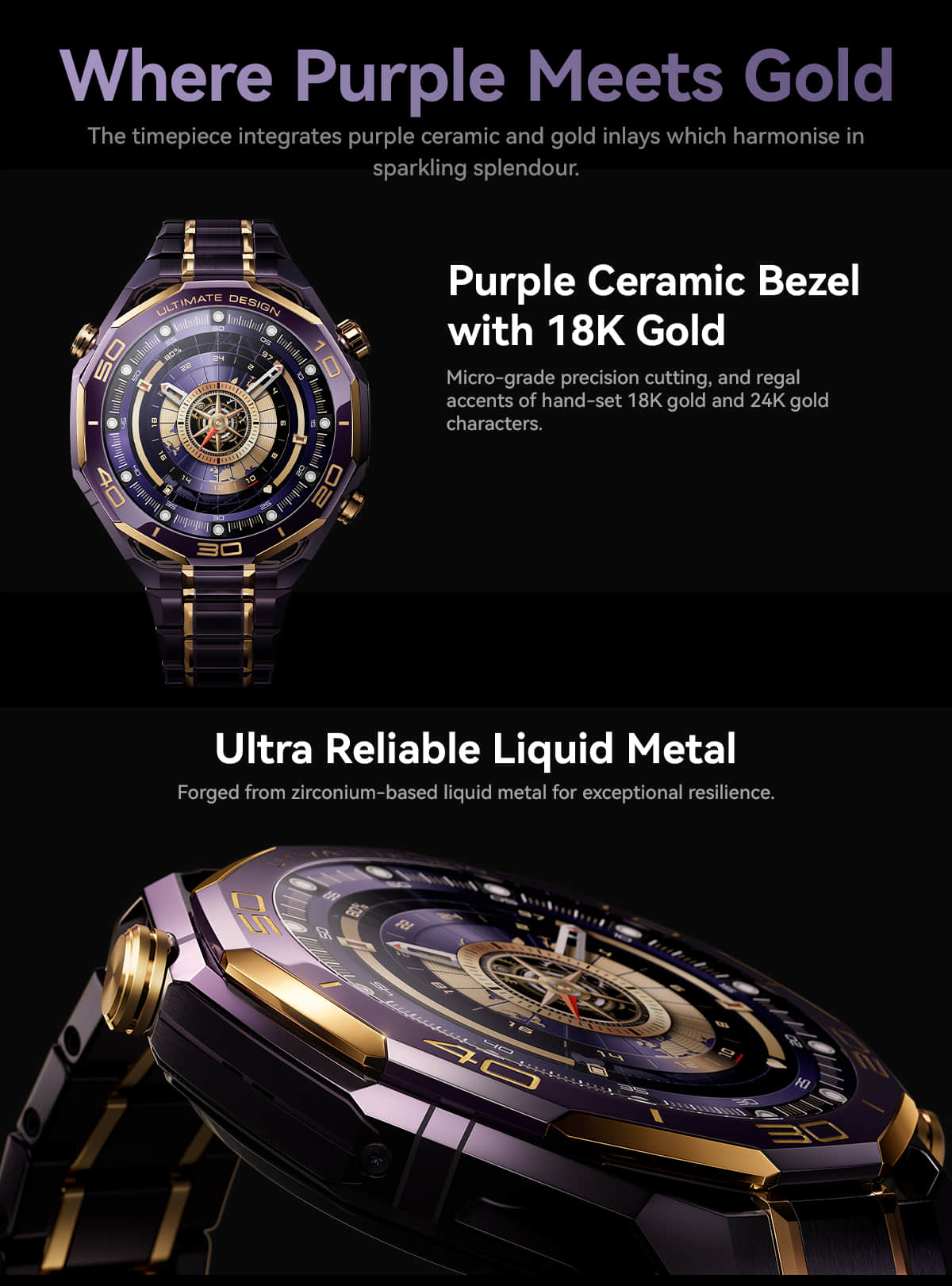 HUAWEI WATCH Ultimate Design Smartwatch | Purple Ceramic Bezel 18K Gold ...