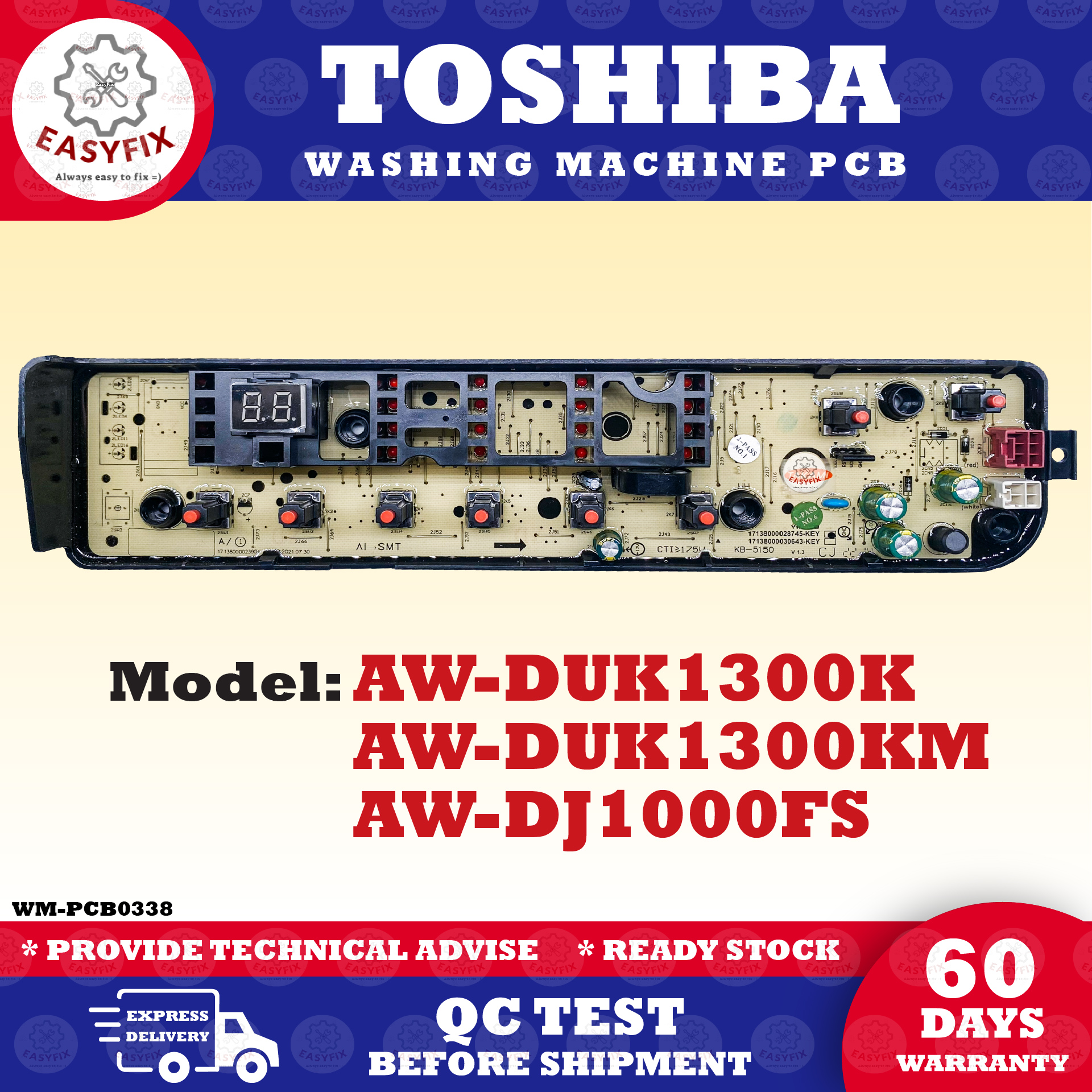 AW-DUK1300K / AW-DUK1300KM / AW-DJ1000FS TOSHIBA WASHING MACHINE PCB ...