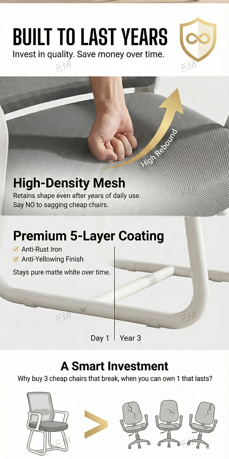 【EM】Office Chair Study Chair Computer Chair Ergonomic Mesh Sled Base ...