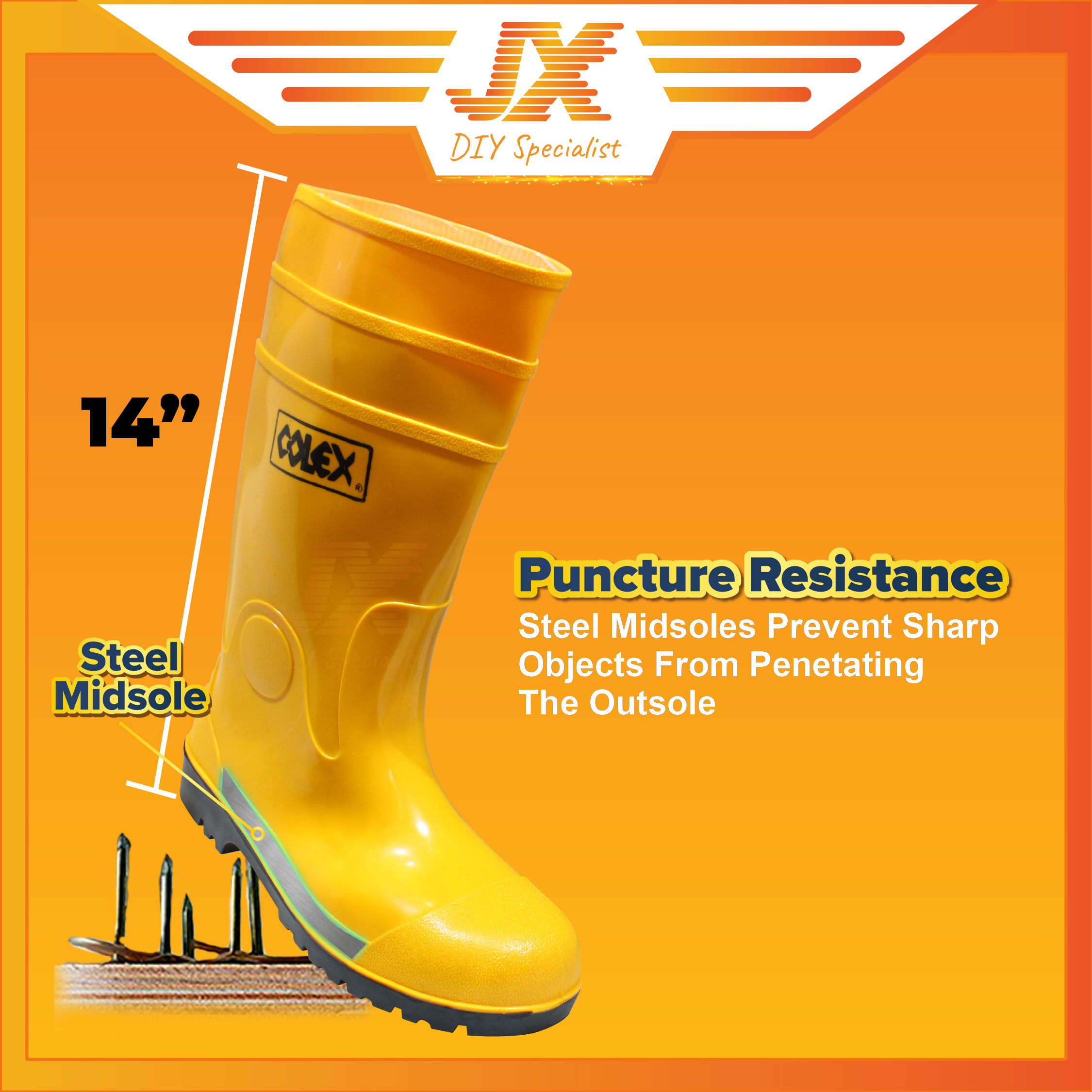 Colex Steel Toe Cap Safety Rubber Boot Safety Shoe Kasut Getah Kuning ...