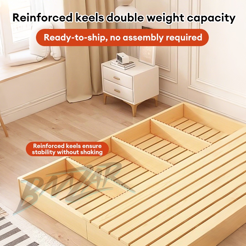 𝐁𝐌𝐙𝐀𝐑 𝙄𝙣 𝙎𝙩𝙤𝙘𝙠 Solid Wood Tatami Bed 120/150/180CM Spinal Protection ...
