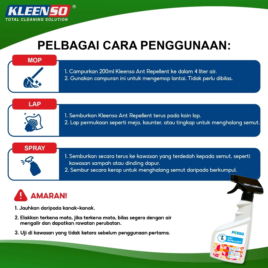 KLEENSO Pesso Eco Ant Repellent Spray (250ml/500ml) Sembur Penghalau ...
