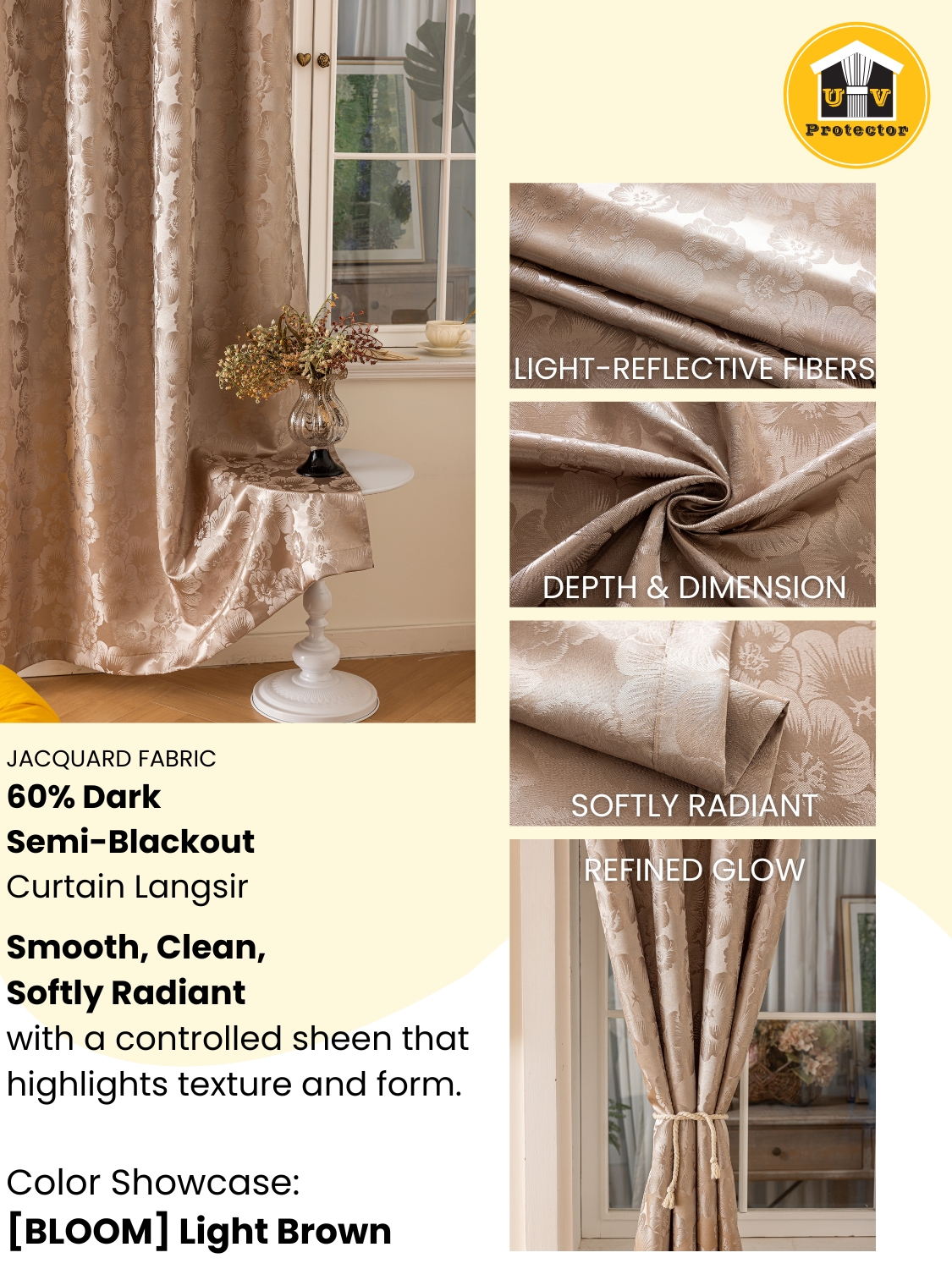 RAYA 2026 NEW Jacquard Langsir Door Window Curtain 60% Dark Semi ...