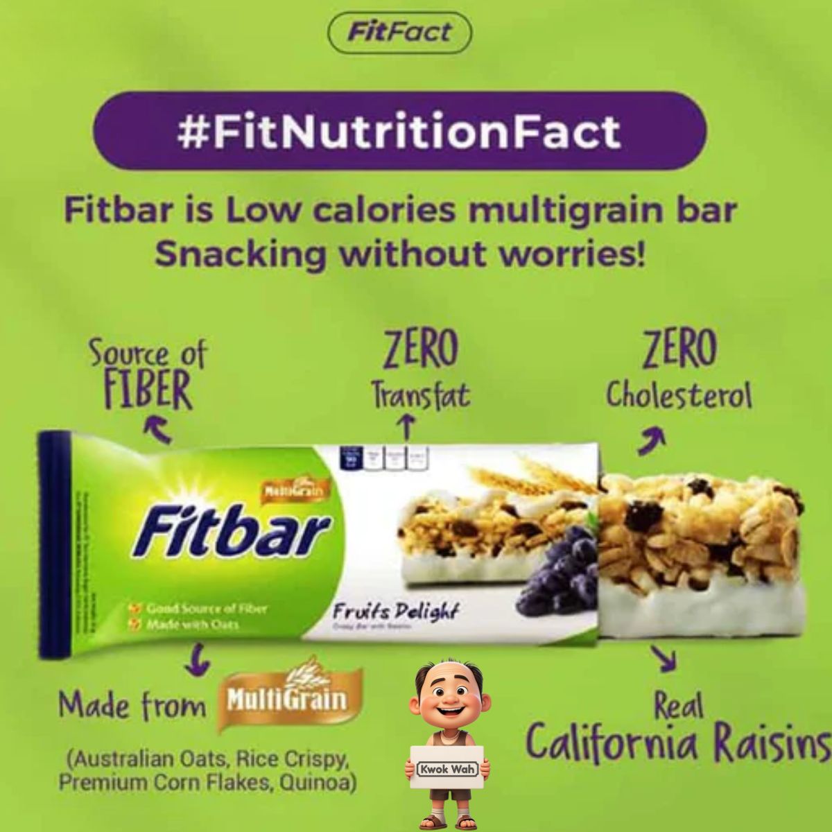 KALBE FITBAR–1 Box (12 Bars)–High Fiber Snack–Only 100 kcal–Low Sugar ...