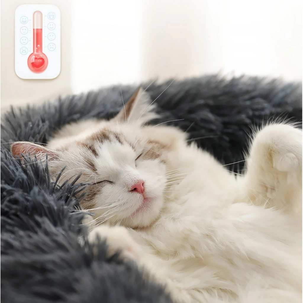 Fluffy Round Cat & Dog Bed Warm Plush Pet Nest Non-Slip Base Washable ...