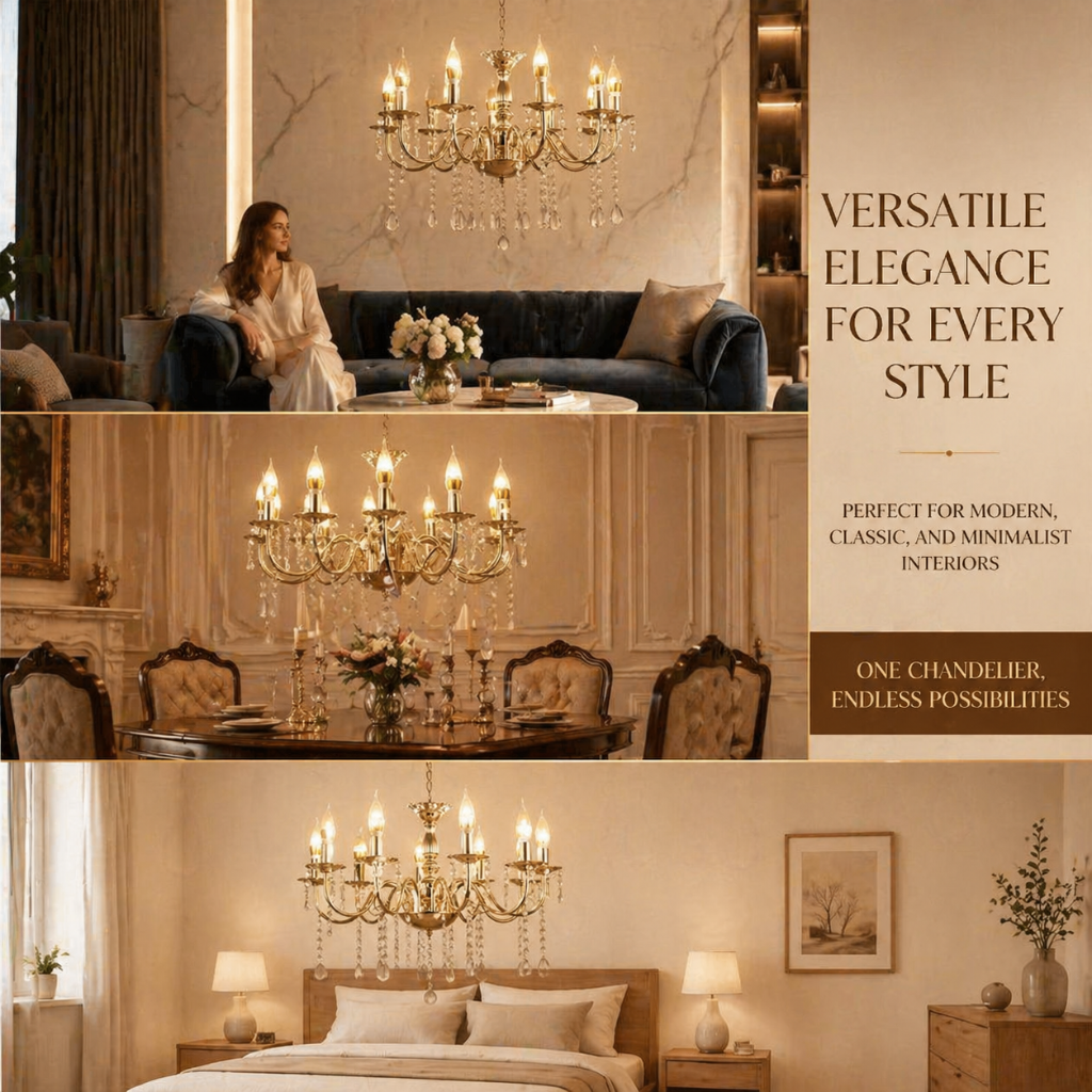 6/8/12 LED Bulb Luxury Gold/Sliver Chandelier K9 Crystal Lampu ceiling ...