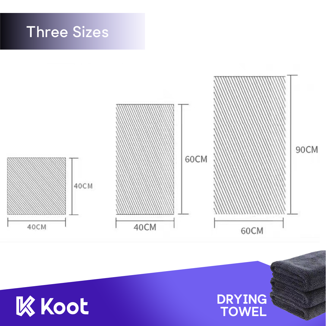 Koot Car Drying Towel Twisted Loop 600GSM Super Water Absorbent Kain ...