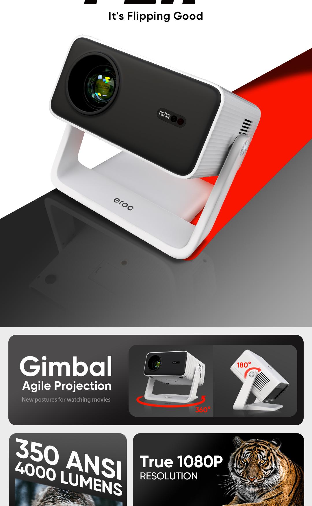 [1 Year Warranty] EROC FLIP Portable Mini Projector 4K Electric Focus ...
