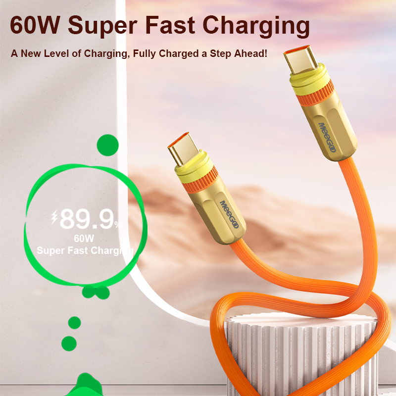 60W Fast Charging 1.2M Straight Braided Data Cable USB To PD 480Mbps ...