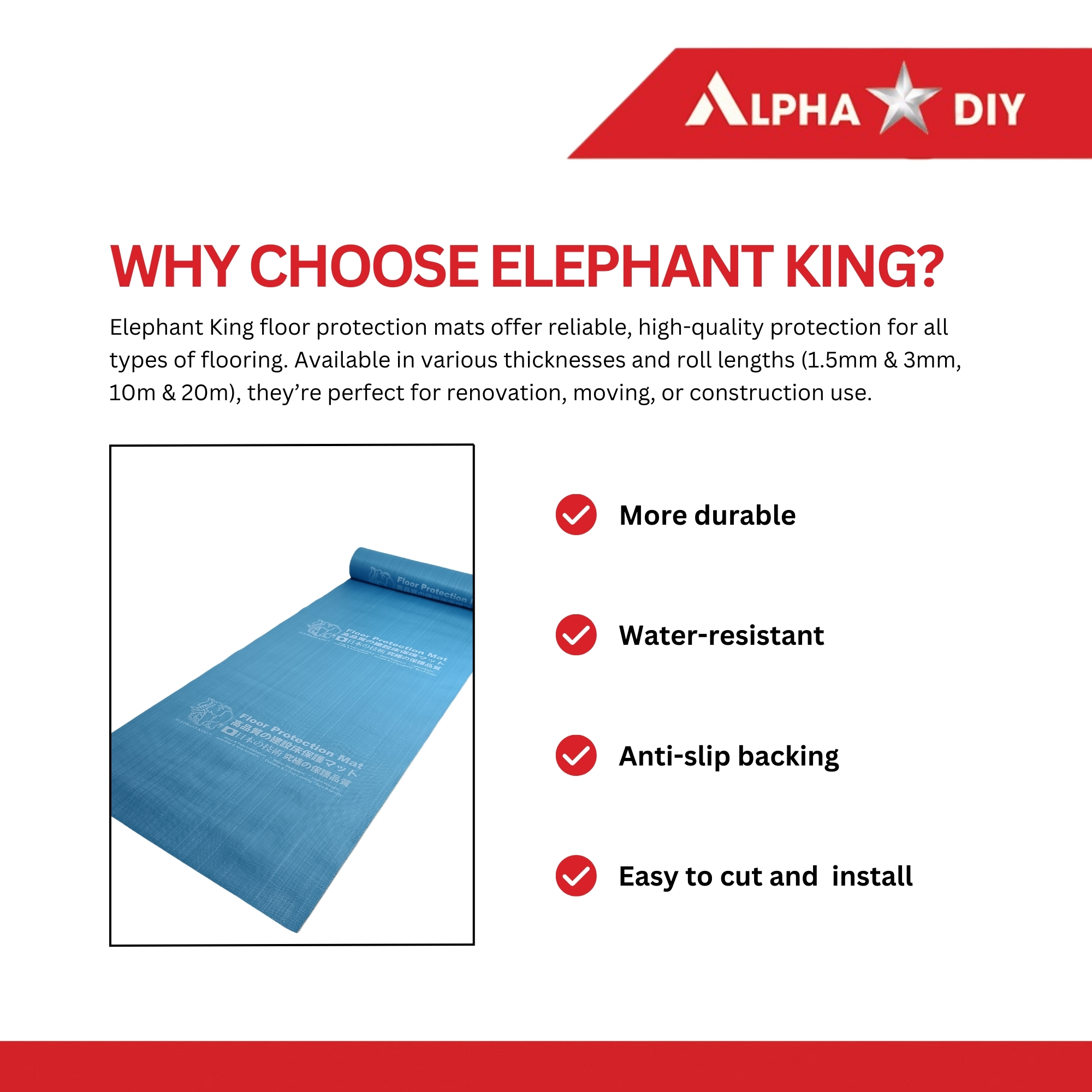 ELEPHANT KING Floor Mat Protection Renovation Floorgard Construction ...