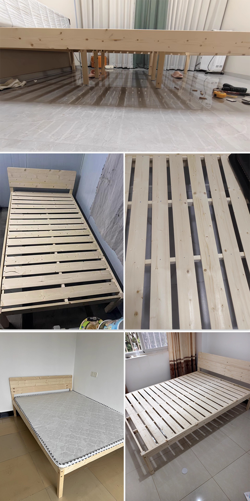 𝐋𝐈𝐍𝐒𝐘 Solid Wood Bed Frame With Headboard Drawers Soft Package Wooden ...