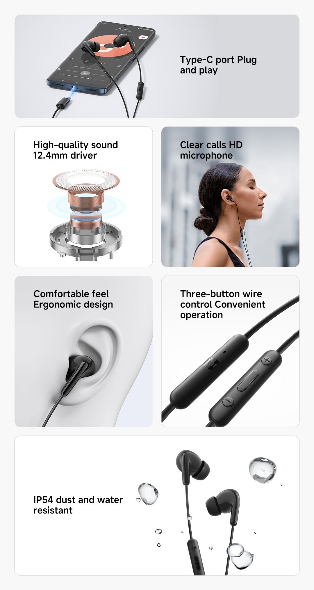 Xiaomi Type-C Earphones with microphone/botton control/wired earphones ...