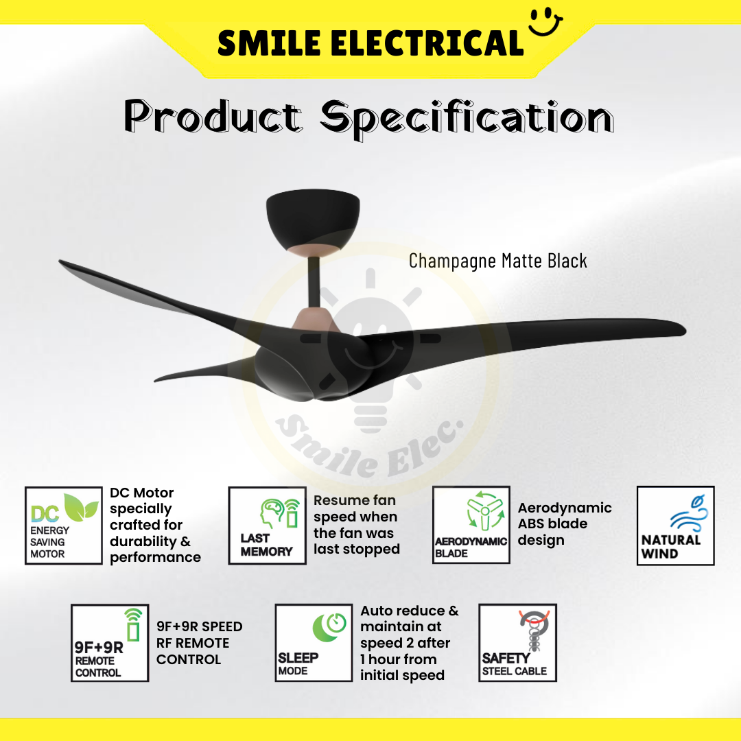 (Sirim)Rubine Airi 52" DC Motor Ceiling Fan Remote Control 18 Speed 3 ...