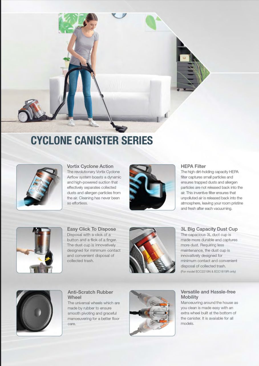 SHARP 2200W VORTIX CYCLONE BAGLESS VACUUM CLEANER ECC2219N | Shopee ...