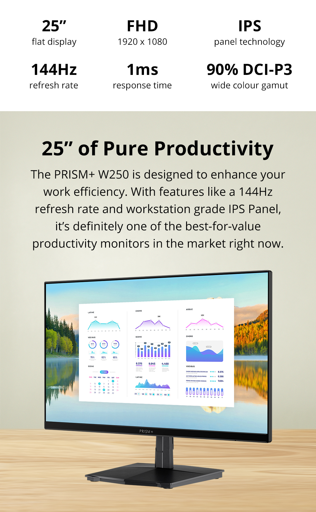 PRISM+ W250 25" 144Hz Productivity Flat Monitor [1920 x 1080][NEW ...