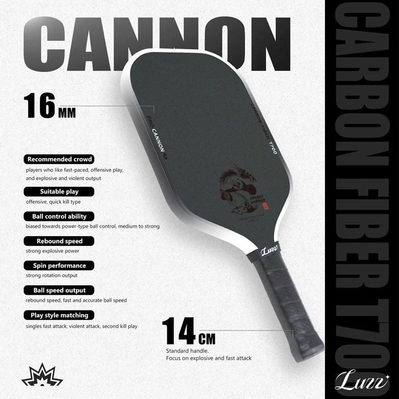 Luzz Pickleball Kung Fu Panda Cannon Paddle T700 Carbon Friction ...