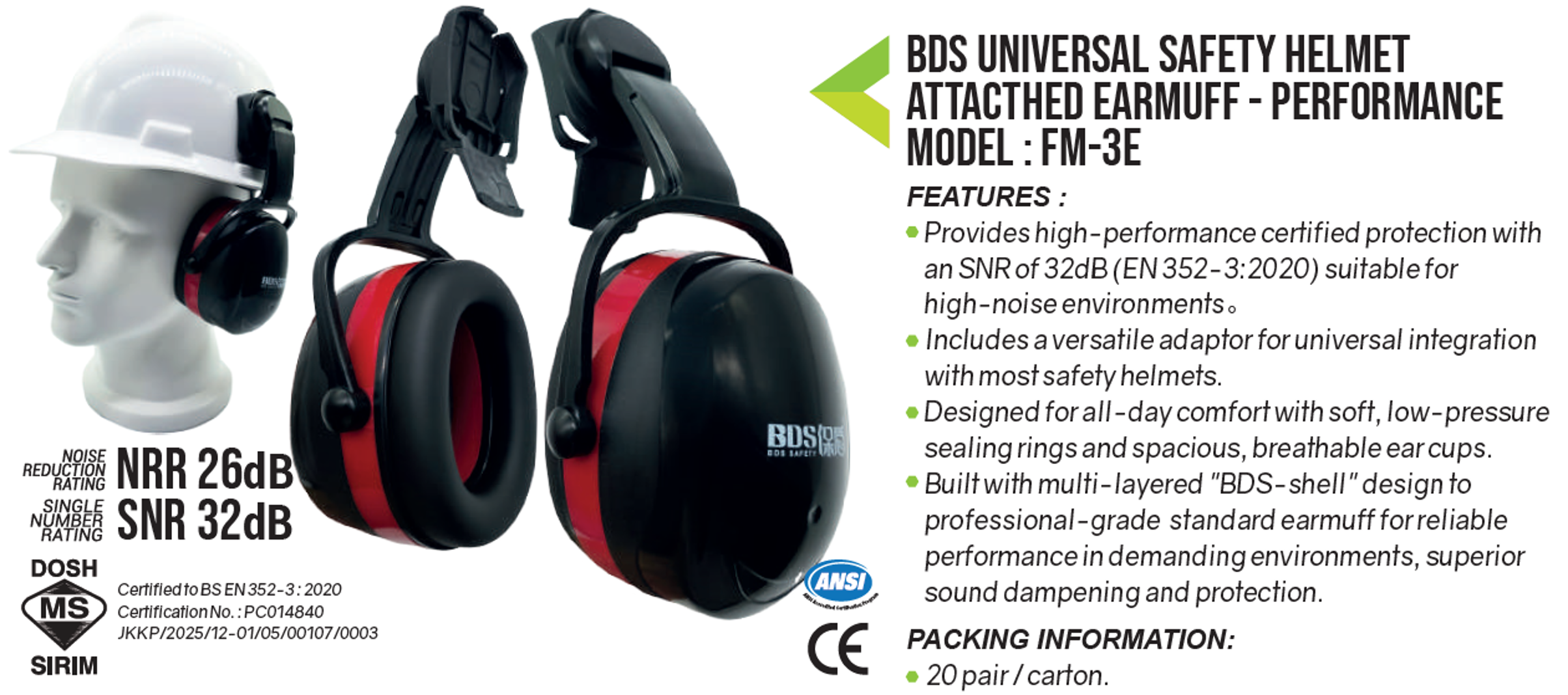 [SIRIM-DOSH] BDS SNR:32db HELMET-MOUNTED EARMUFF - PERFORMANCE (FM-3E ...