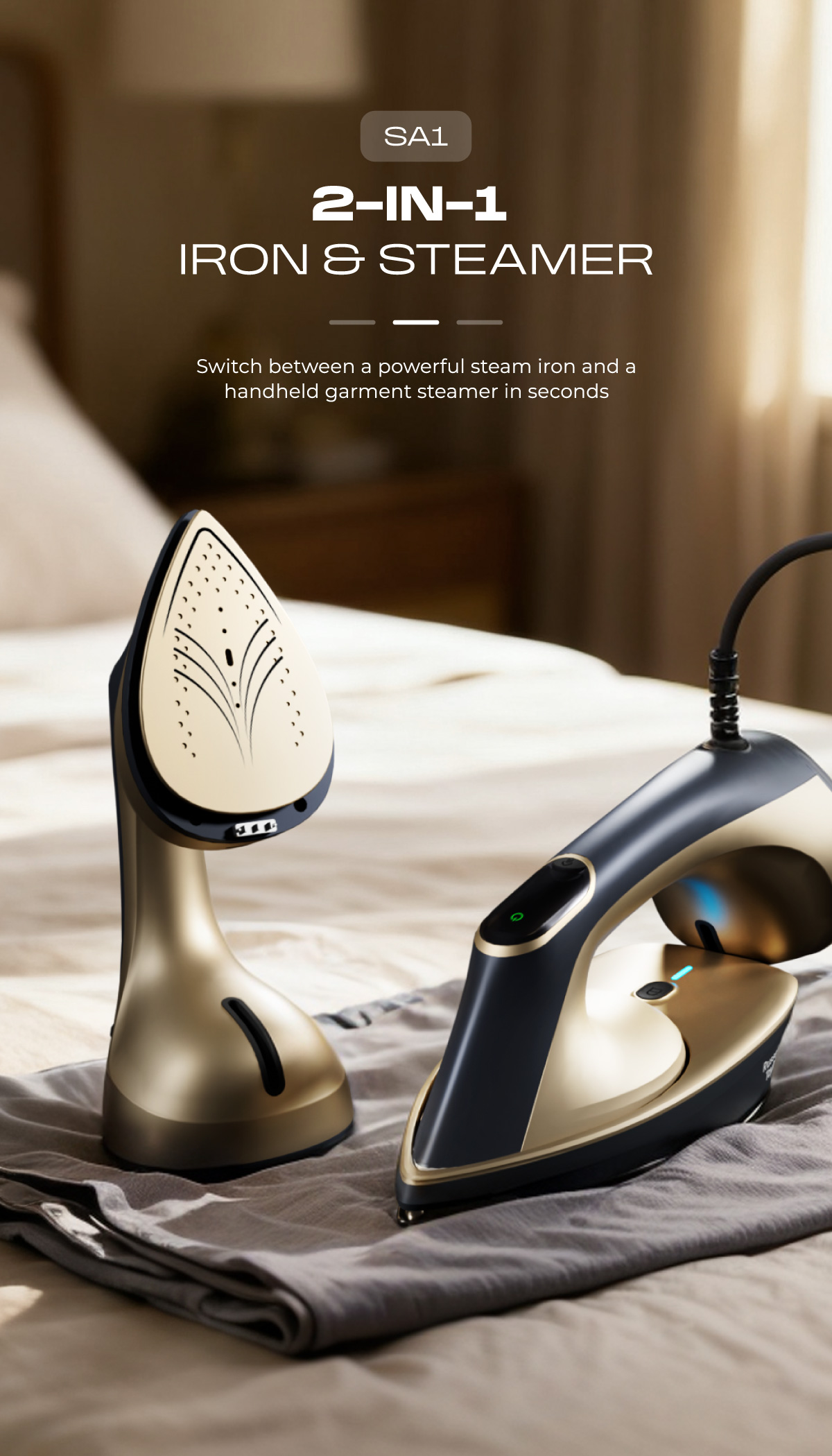 Russell Taylors Anti-Burn 2-in-1 Steam Iron + Garment Steamer SA1 ...