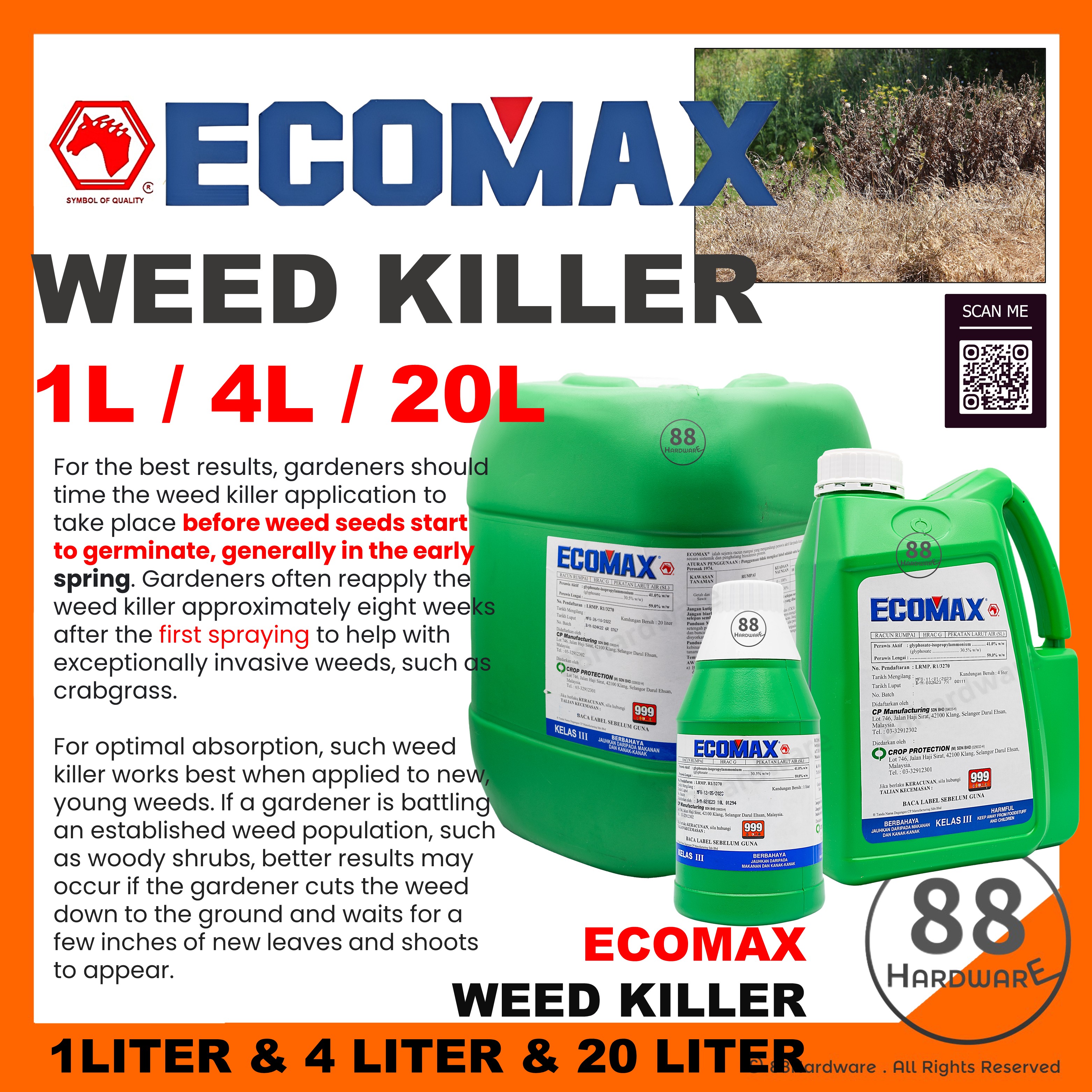 【100% ORI】ECOMAX roundup weed killer Glyphosate 41% racun rumput racun ...