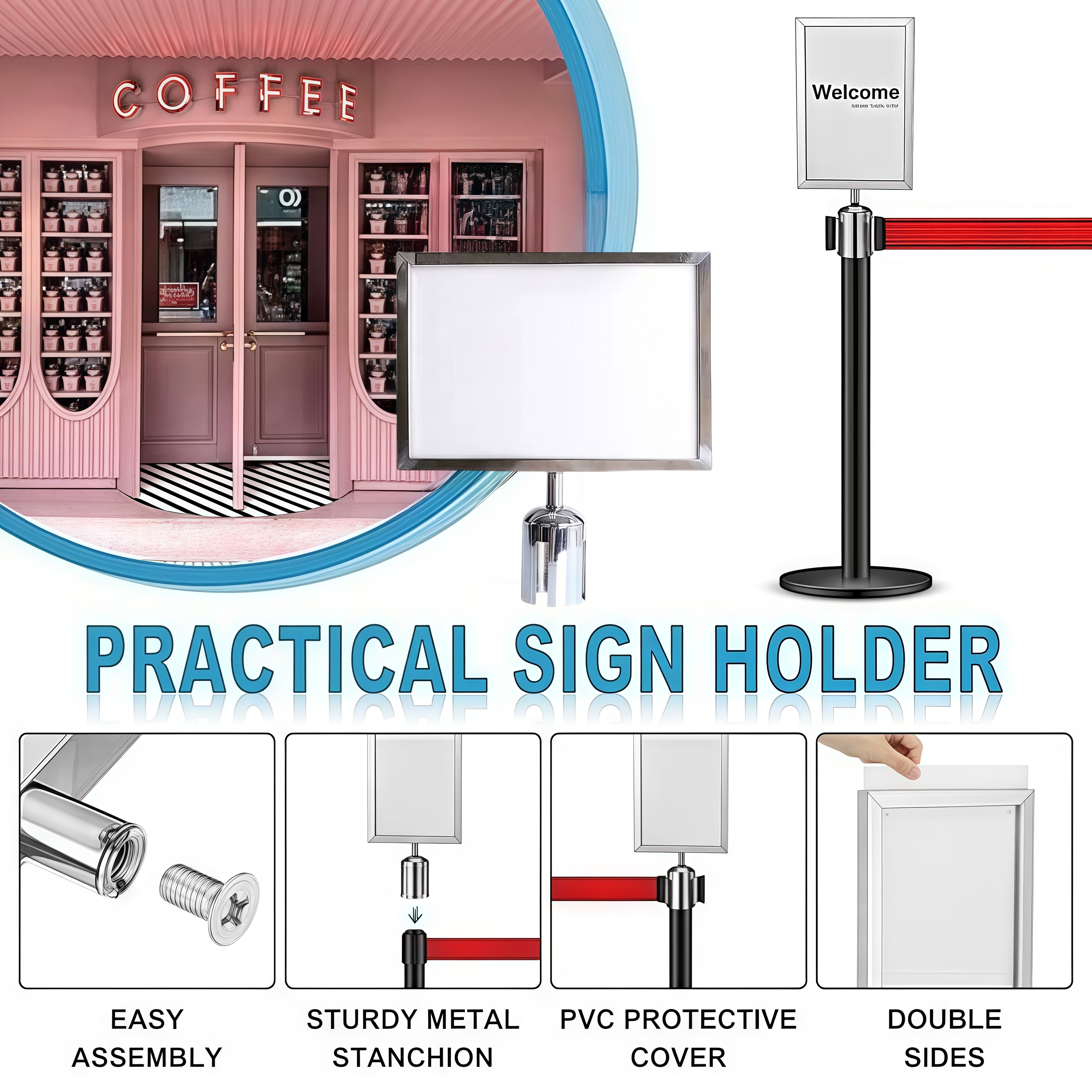 Signboard Frame for Queue Pole Stand Holder Signage Board A3 A4 ...