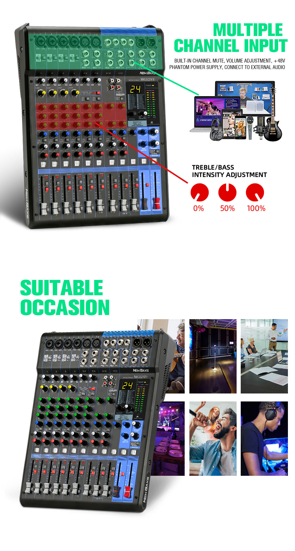 NEW BAXS MG12XU 12-Channel Audio Mixer with USB | Effects | 1-Knob ...