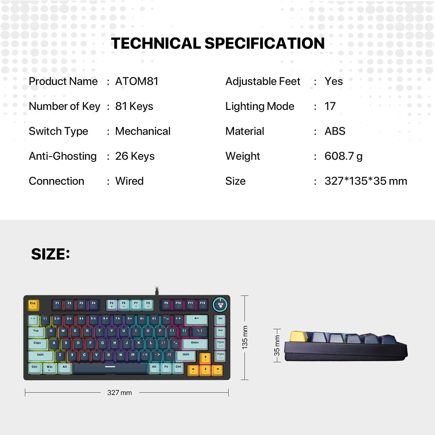Fantech MK875v2 Atom 81 Mechanical Keyboard RGB Lighting Hot Swappable ...